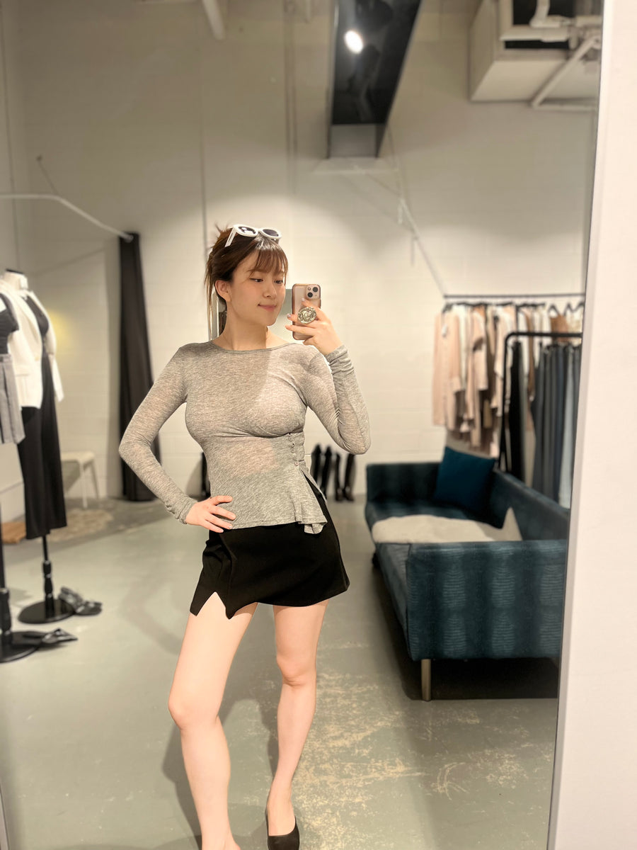 Grey Button Sheer T – Rococo Seoul