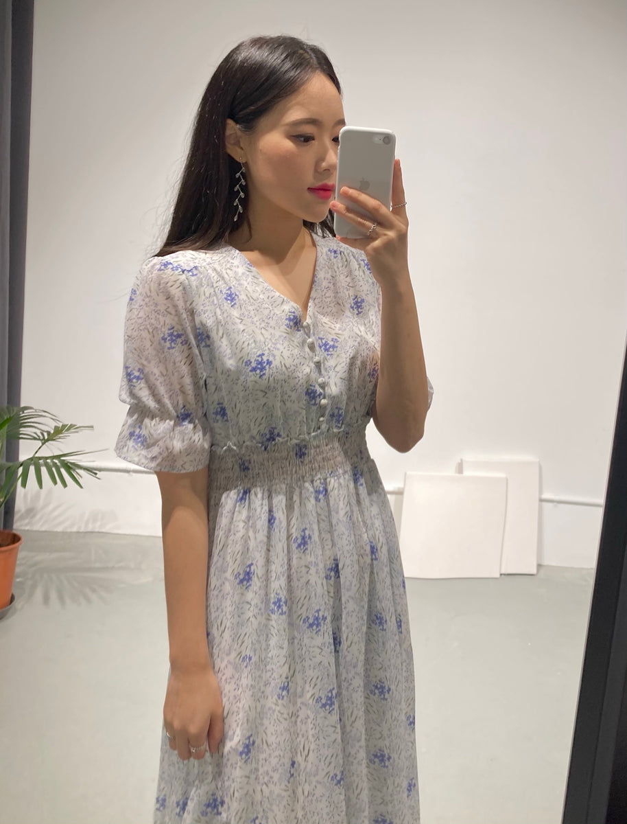 SUA Button Smock Floral Dress – Rococo Seoul